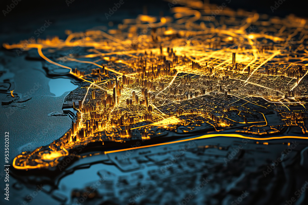 Technical aerial visual, 3D LiDAR GIS aerial map satellite scan model ...