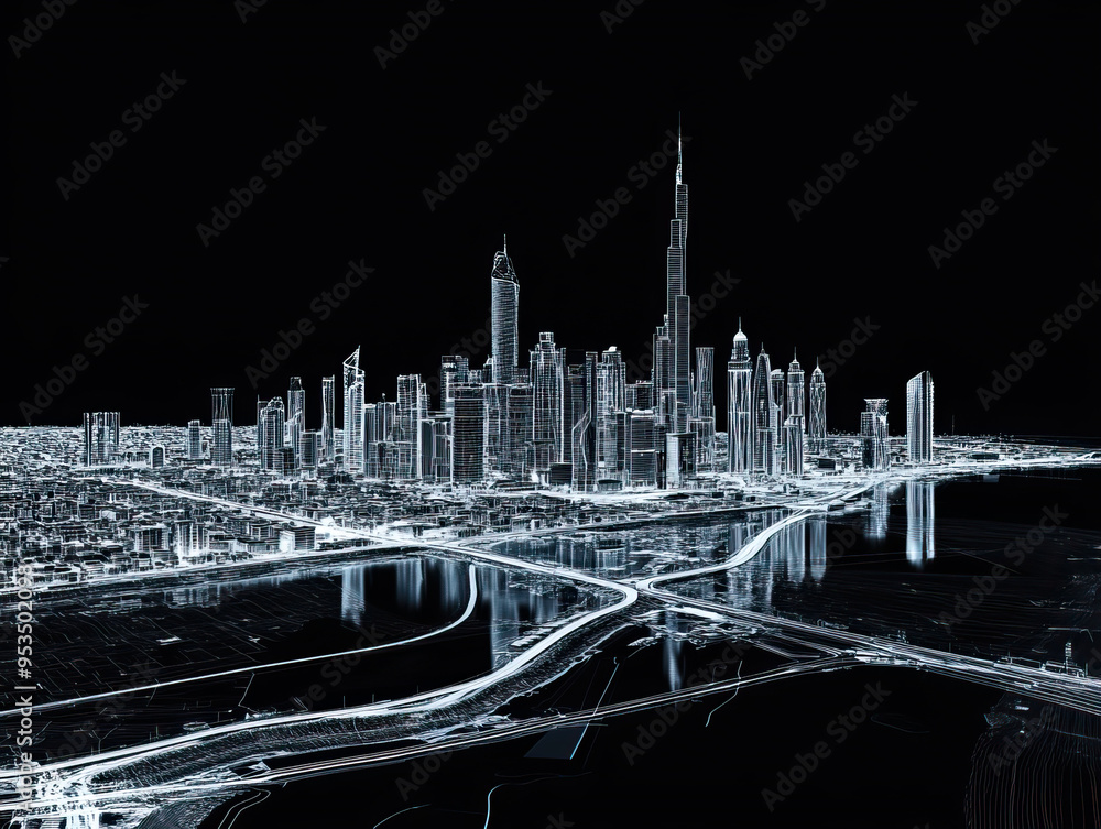 Technical aerial visual, 3D LiDAR GIS aerial map satellite scan model ...