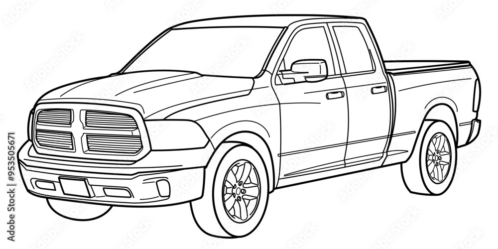 Ivano-Frankivsk, Ukraine - 25 July 2023: Outline drawing of a Dodge Ram ...