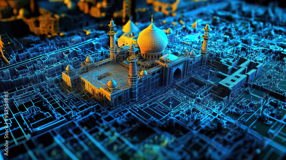 Technical aerial visual, 3D LiDAR GIS aerial map satellite scan model ...