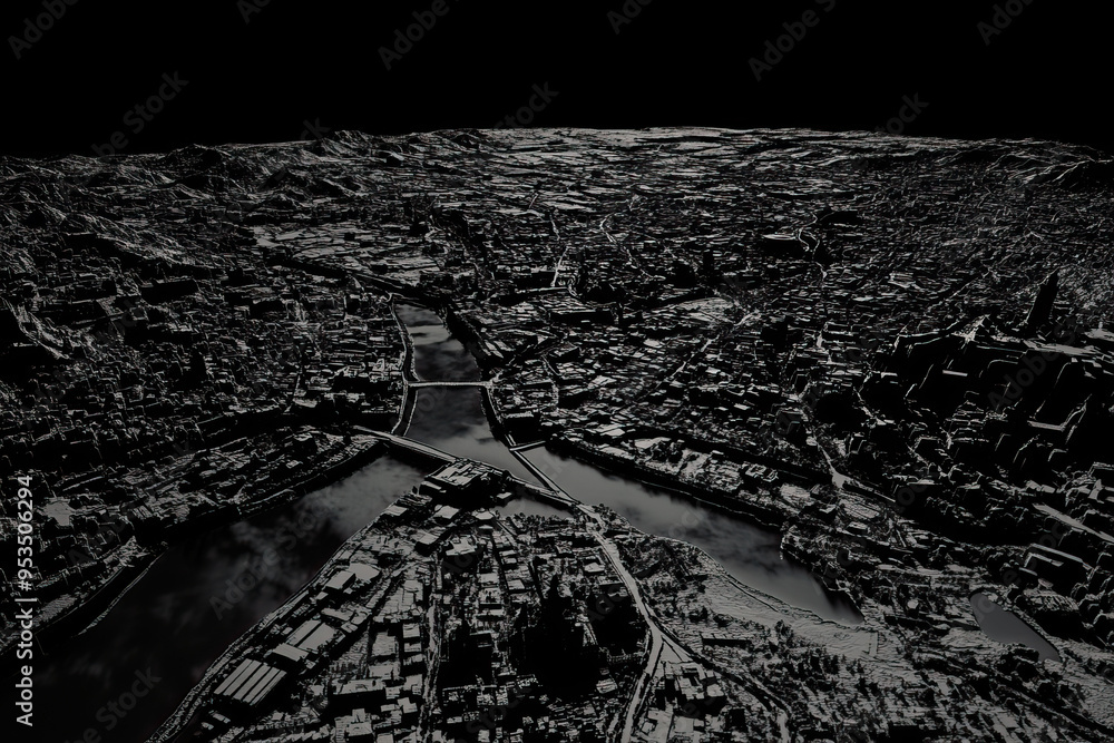 Technical aerial visual, 3D LiDAR GIS aerial map satellite scan model ...