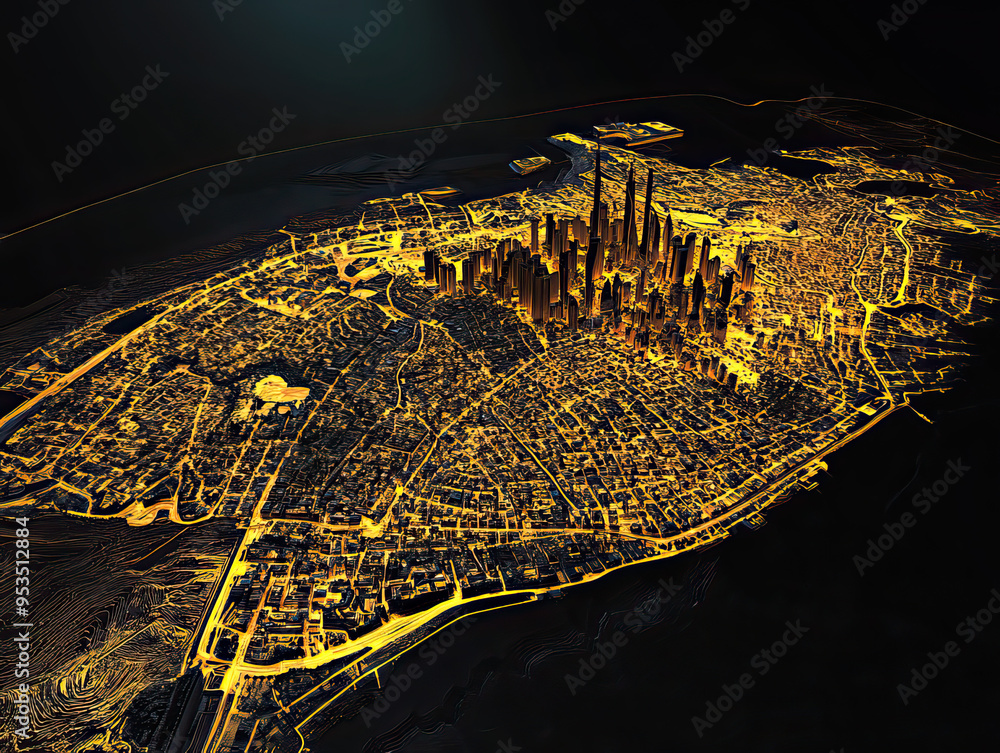 Technical aerial visual, 3D LiDAR GIS aerial map satellite scan model ...