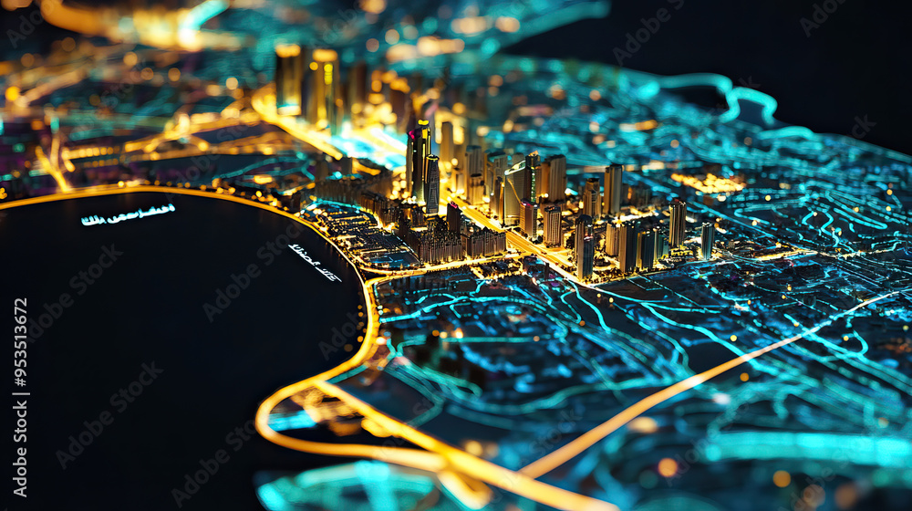 Technical aerial visual, 3D LiDAR GIS aerial map satellite scan model ...