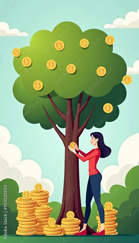 Financial Literacy Animated Banner Happy Female Entrepreneur Collecting ...