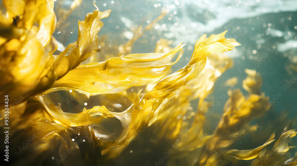 Seaweed and algae in ocean, showcasing green marine plants and kelp ...