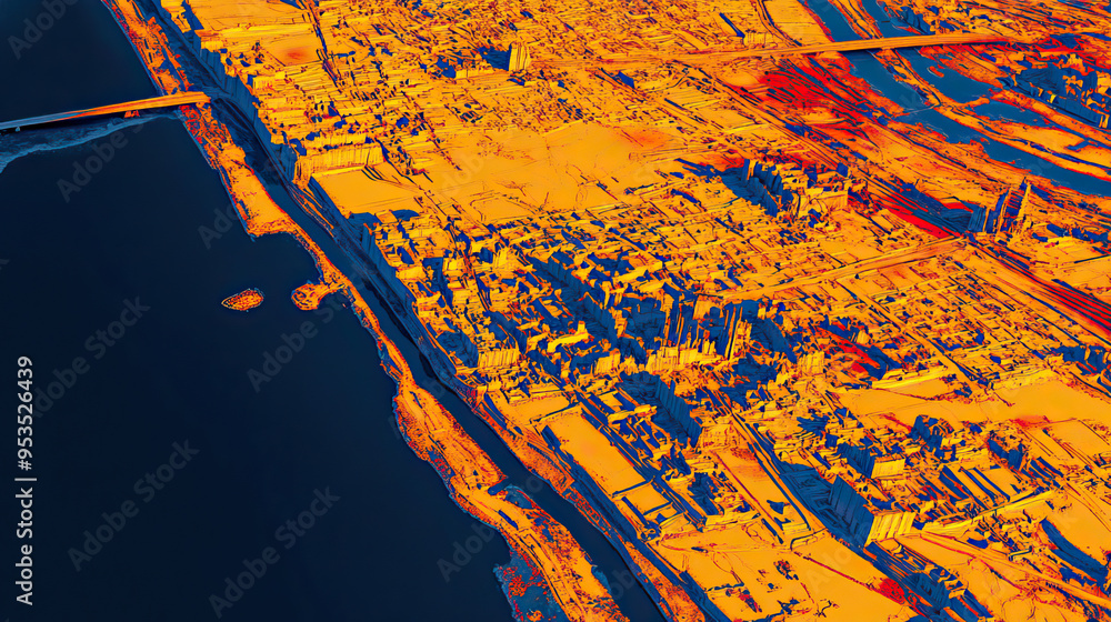 Technical aerial visual, 3D LiDAR GIS aerial map satellite scan model ...