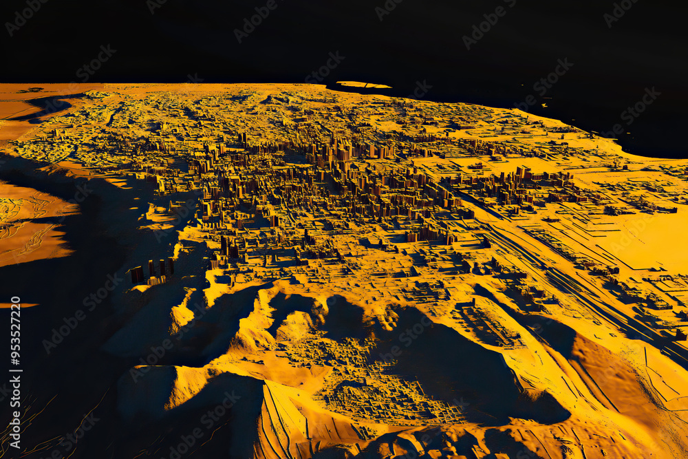 Technical aerial visual, 3D LiDAR GIS aerial map satellite scan model ...