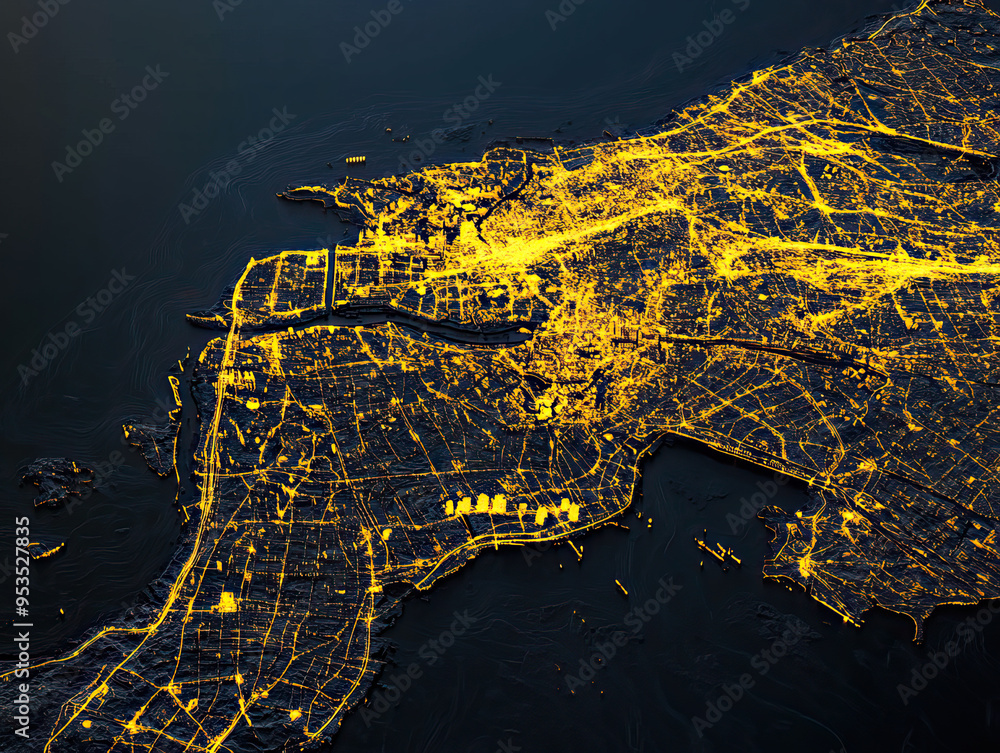 Technical aerial visual, 3D LiDAR GIS aerial map satellite scan model ...