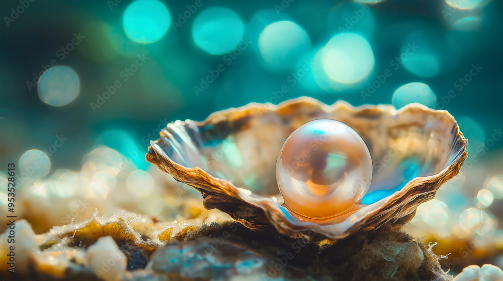 Oyster with pearl inside a shell from the sea, representing ocean ...