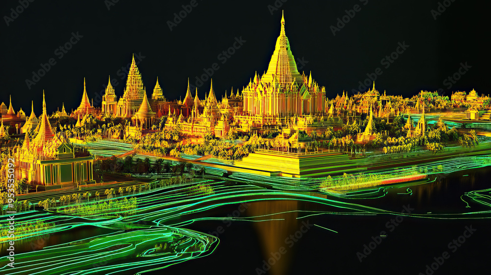 Technical aerial visual, 3D LiDAR GIS aerial map satellite scan model ...