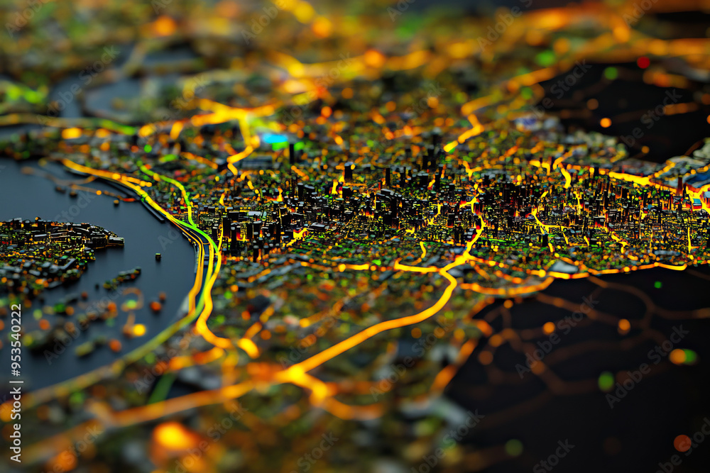 Technical aerial visual, 3D LiDAR GIS aerial map satellite scan model ...