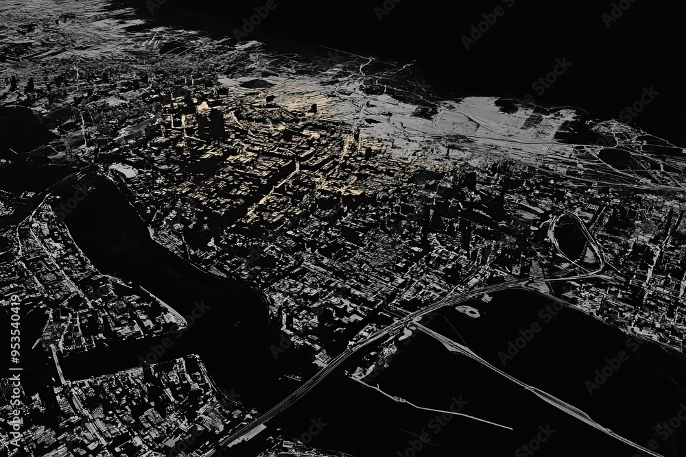 Technical aerial visual, 3D LiDAR GIS aerial map satellite scan model ...