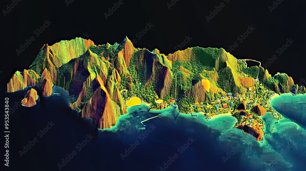 Technical aerial visual, 3D LiDAR GIS aerial map satellite scan model ...