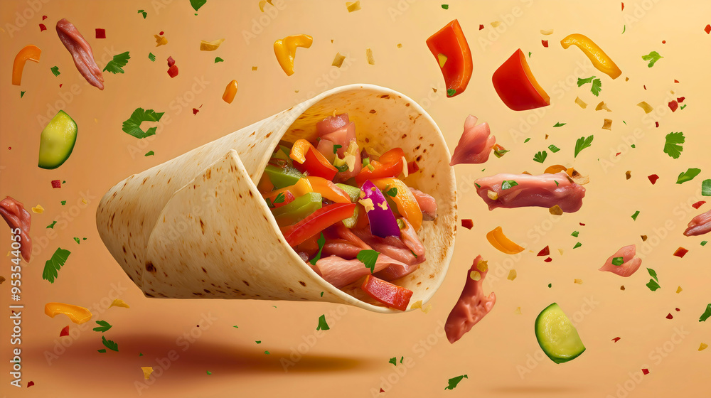 Flying falling tortilla, a delicious Mexican ingredient, representing a ...