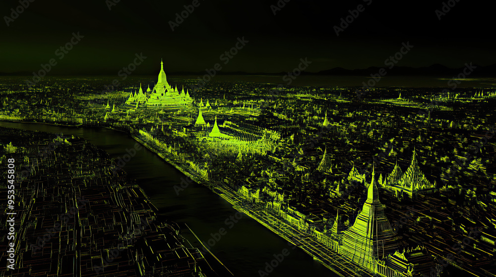 Technical aerial visual, 3D LiDAR GIS aerial map satellite scan model ...