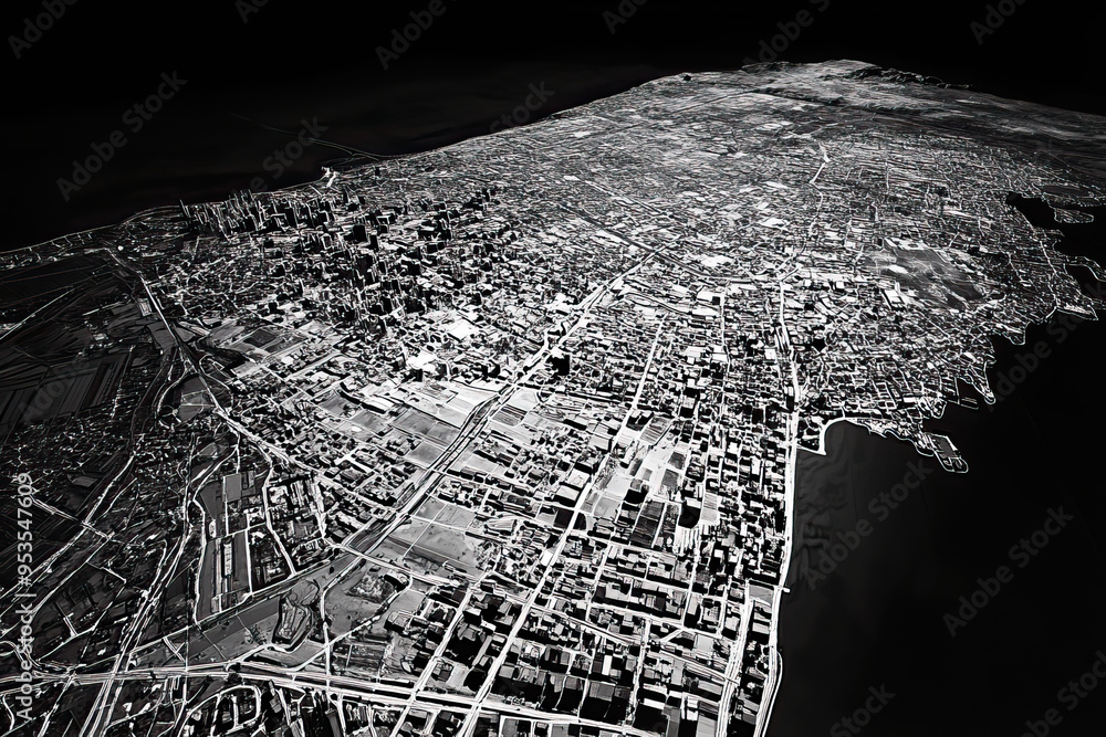 Technical aerial visual, 3D LiDAR GIS aerial map satellite scan model ...