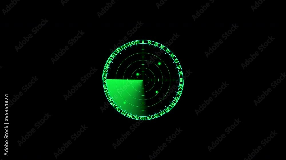 Radar Scanning loop. Radar screen animation. Signal transmitted sonar radar. Looped animation ...