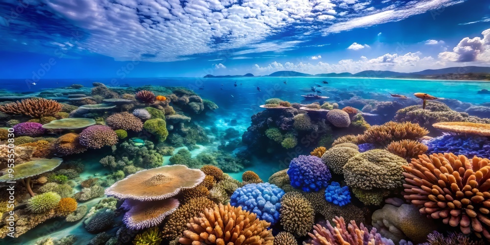 Emphasize the serene atmosphere and delicate beauty of coral reefs in ...