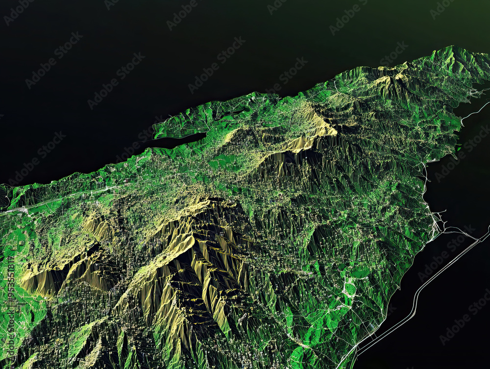 Technical aerial visual, 3D LiDAR GIS aerial map satellite scan model ...