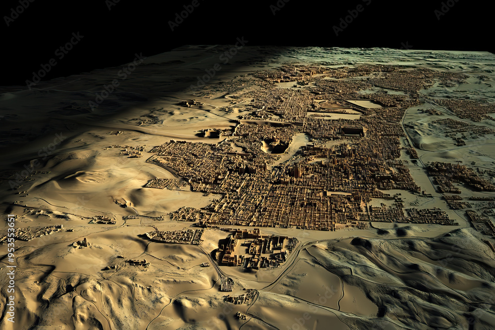 Technical aerial visual, 3D LiDAR GIS aerial map satellite scan model ...