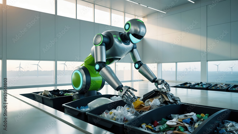Robot Sorting Recyclable Materials in an Advanced Industrial Facility ...