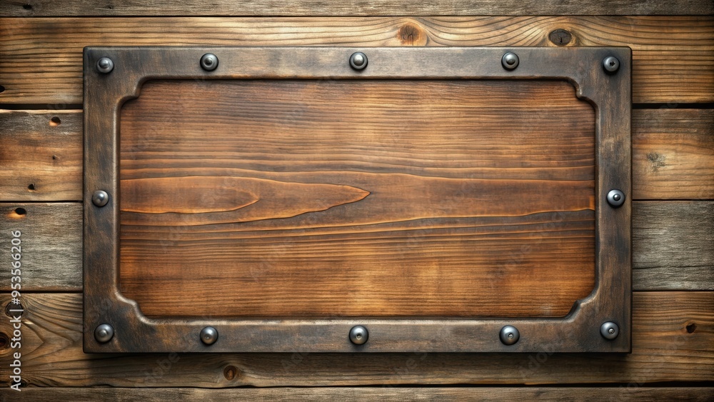 Plaque with rustic wood finish and metal accents, plaque, wood, metal ...