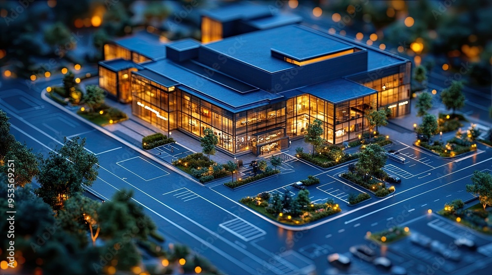 Detailed blueprint of a commercial shopping center, with layout of ...