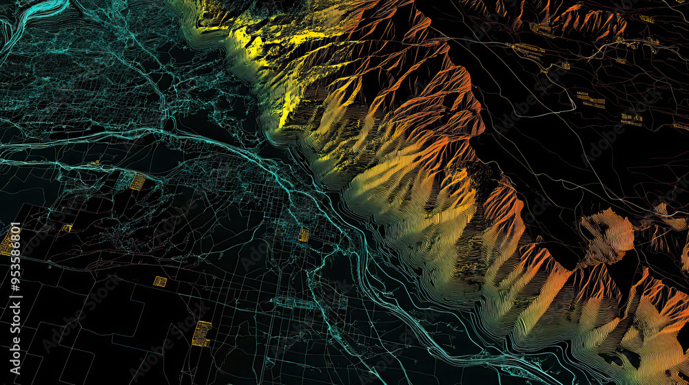 Technical Aerial Visual 3d Lidar Gis Aerial Map Satellite Scan Model Isolated Showing Srinagar