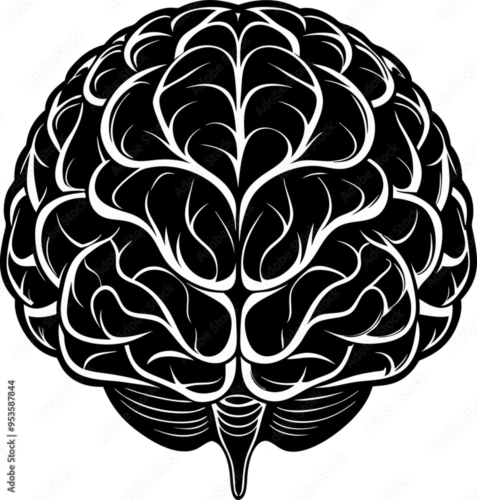 human brain silhouette vector, brain with cerebrum side black and white ...