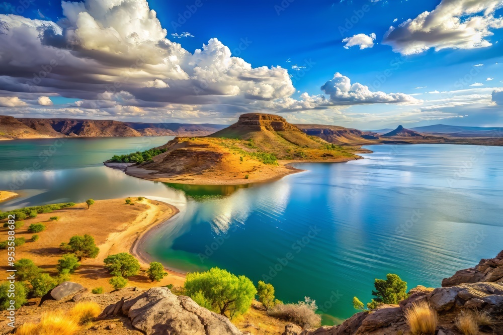 Lake Turkana, Kenya (A saline lake that has been shaped by wind erosion ...