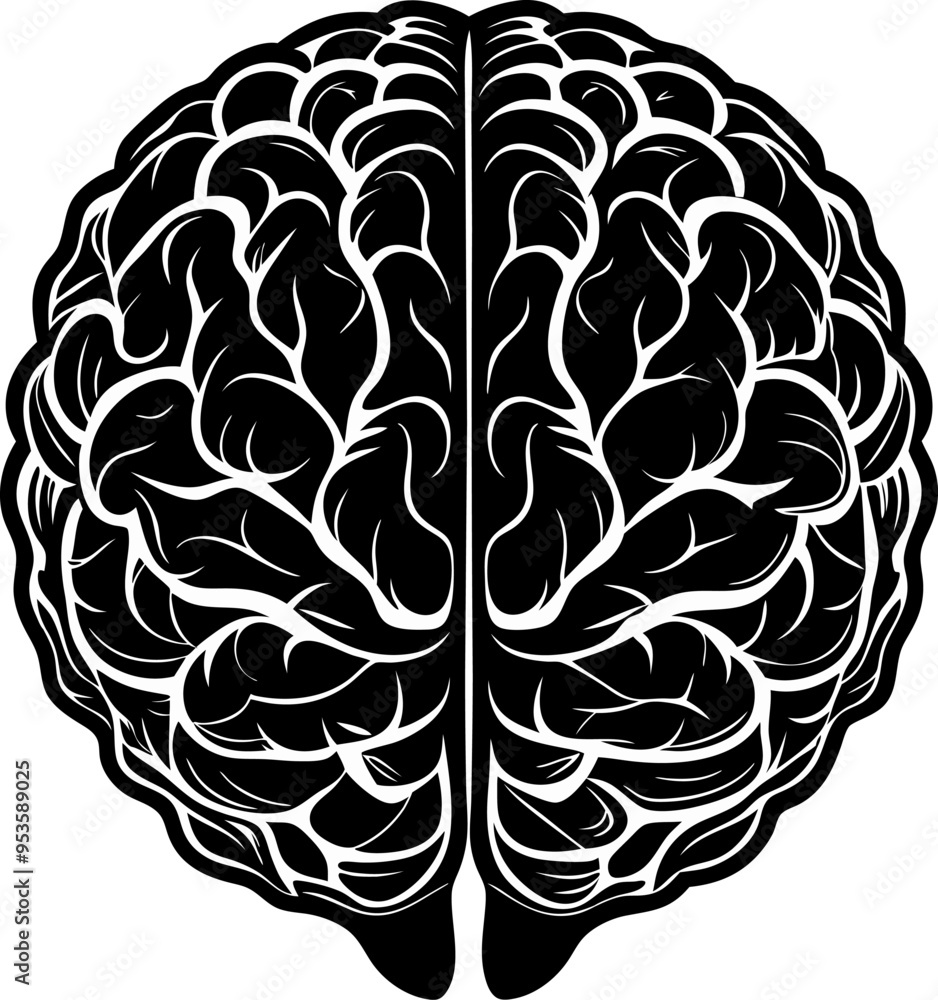 human brain silhouette vector, brain with cerebrum side black and white ...
