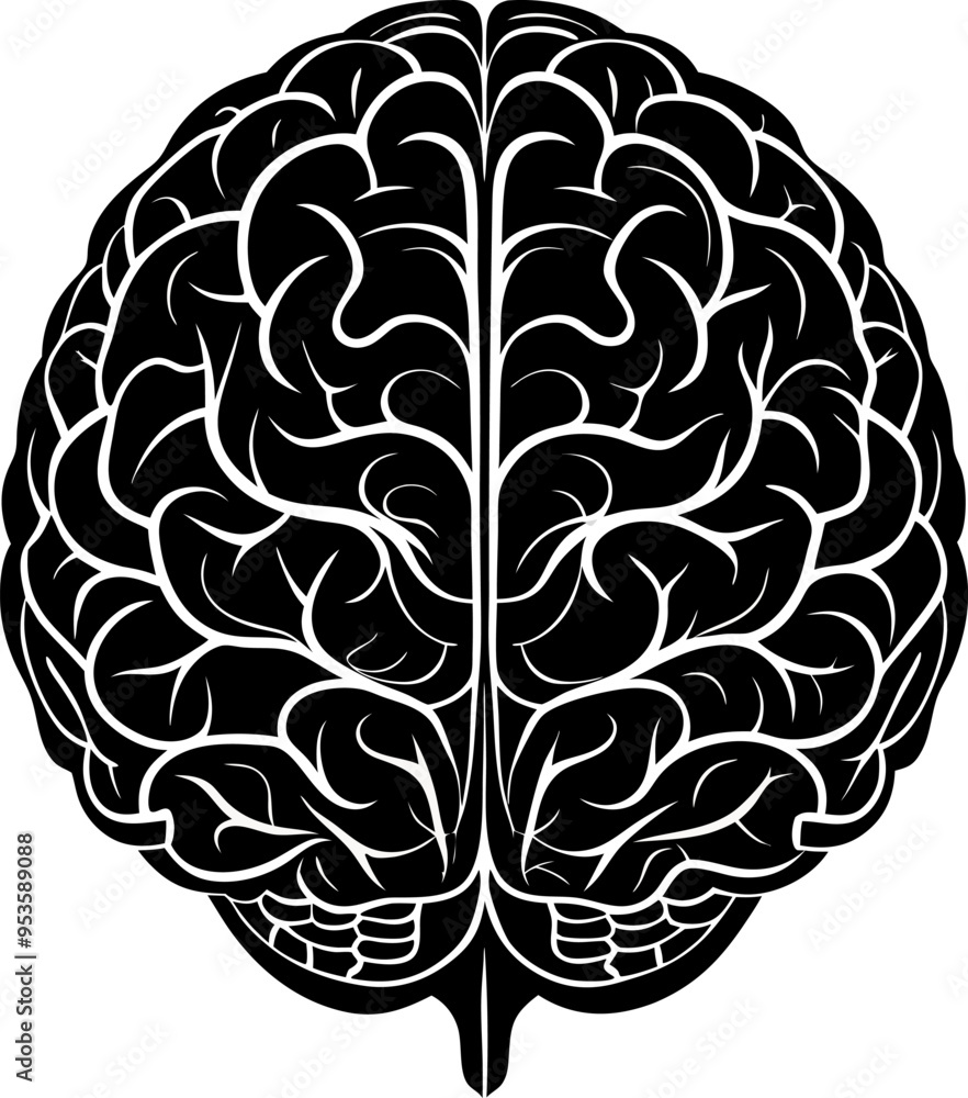 human brain silhouette vector, brain with cerebrum side black and white ...