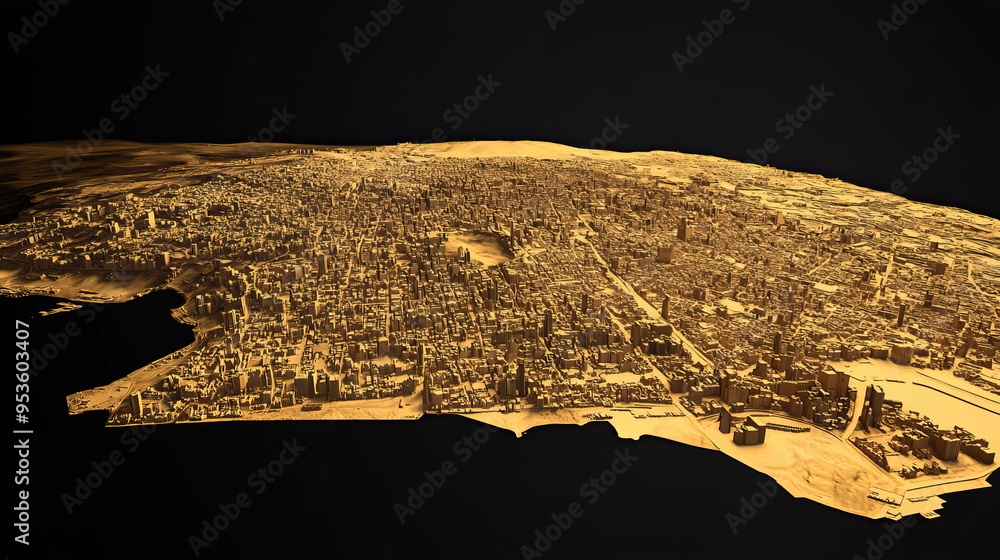 Technical aerial visual, 3D LiDAR GIS aerial map satellite scan model ...