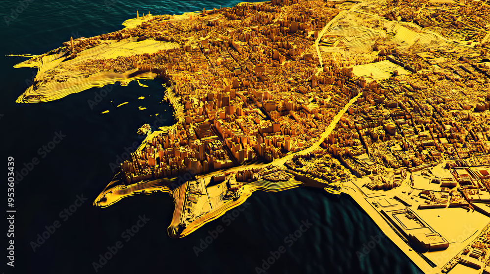 Technical aerial visual, 3D LiDAR GIS aerial map satellite scan model ...
