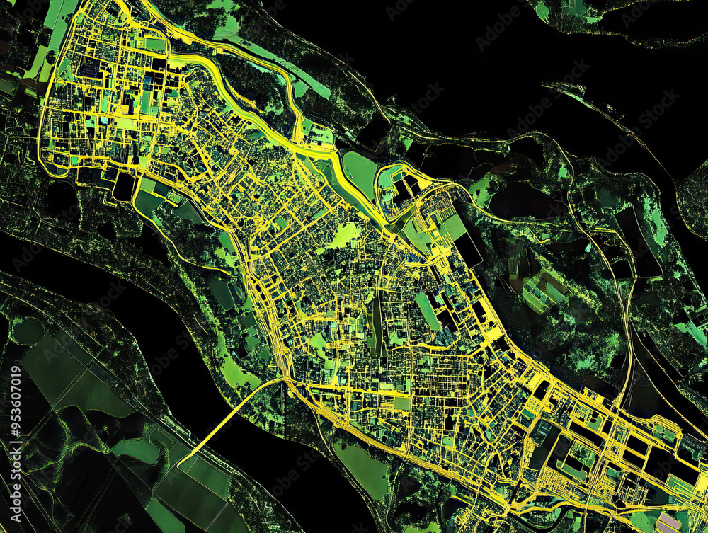 Technical aerial visual, 3D LiDAR GIS aerial map satellite scan model ...