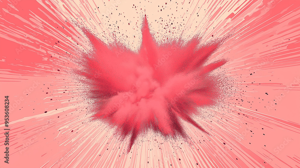 Pop art concept red color powder explosion splash. Red background in ...