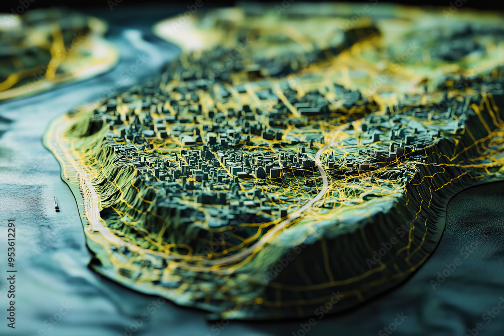 Technical aerial visual, 3D LiDAR GIS aerial map satellite scan model ...