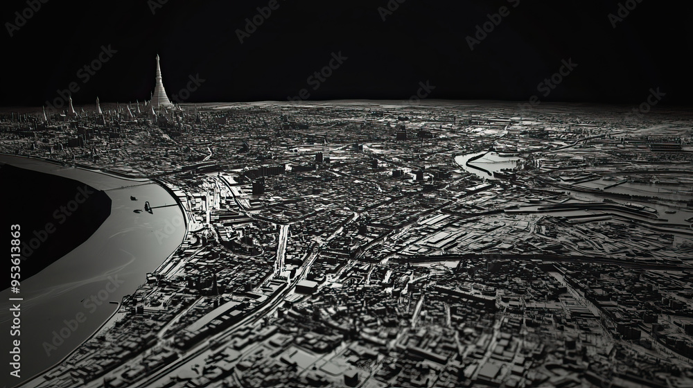 Technical Aerial Visual 3d Lidar Gis Aerial Map Satellite Scan Model Isolated Showing Yangon