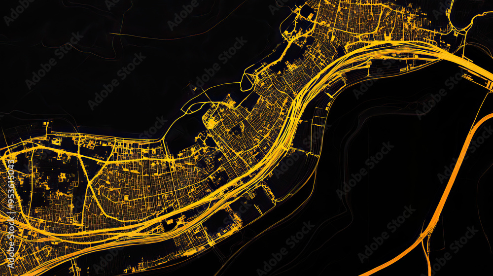 Technical aerial visual, 3D LiDAR GIS aerial map satellite scan model ...
