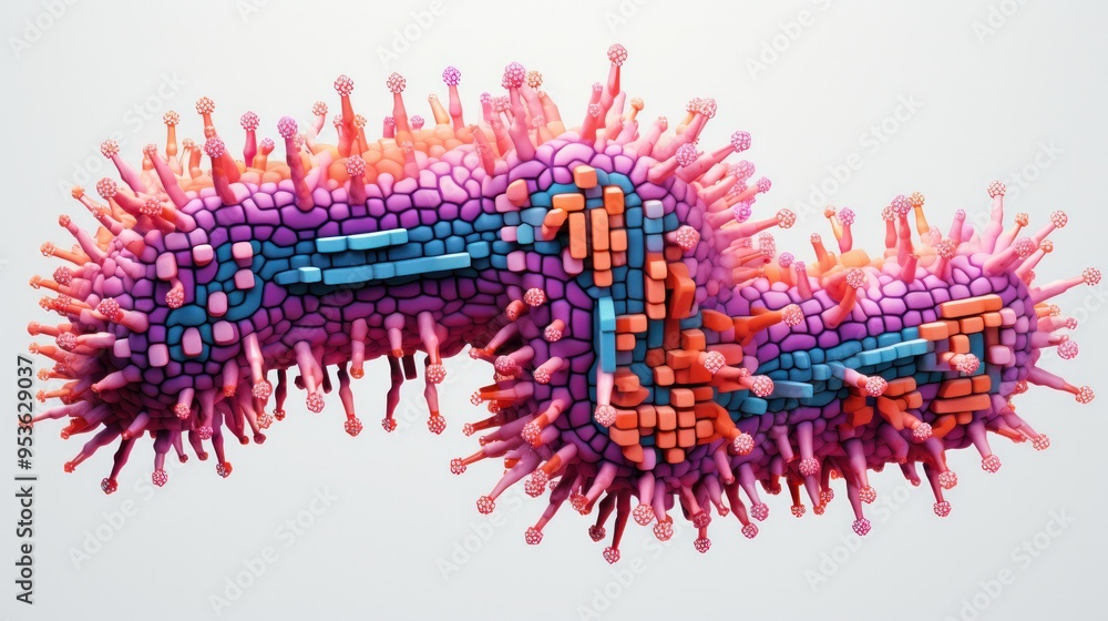 A captivating pixel art rendition of a Mycobacterium tuberculosis ...