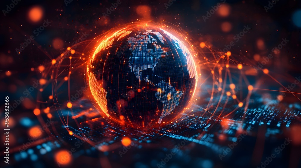 Globalization: A globe surrounded by currency symbols and digital ...