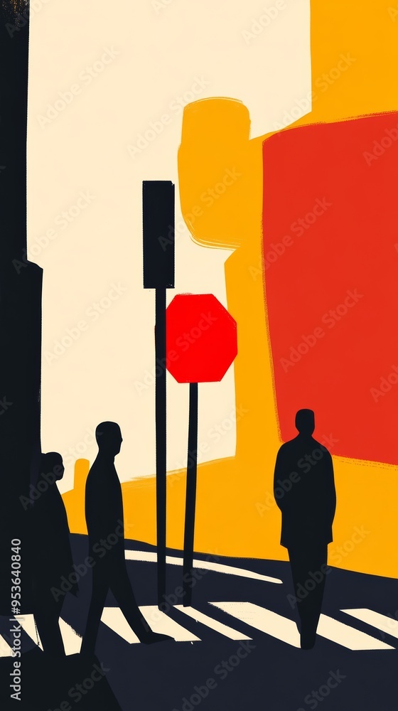 Illustration busy city street multiple traffic signs stop signs yield ...