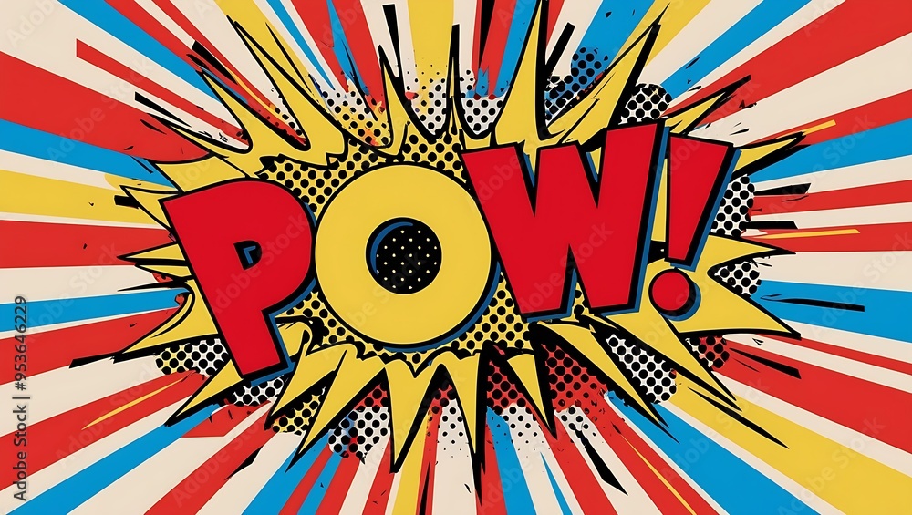 Yellow background with red POW! and blue and black explosion. Suitable ...