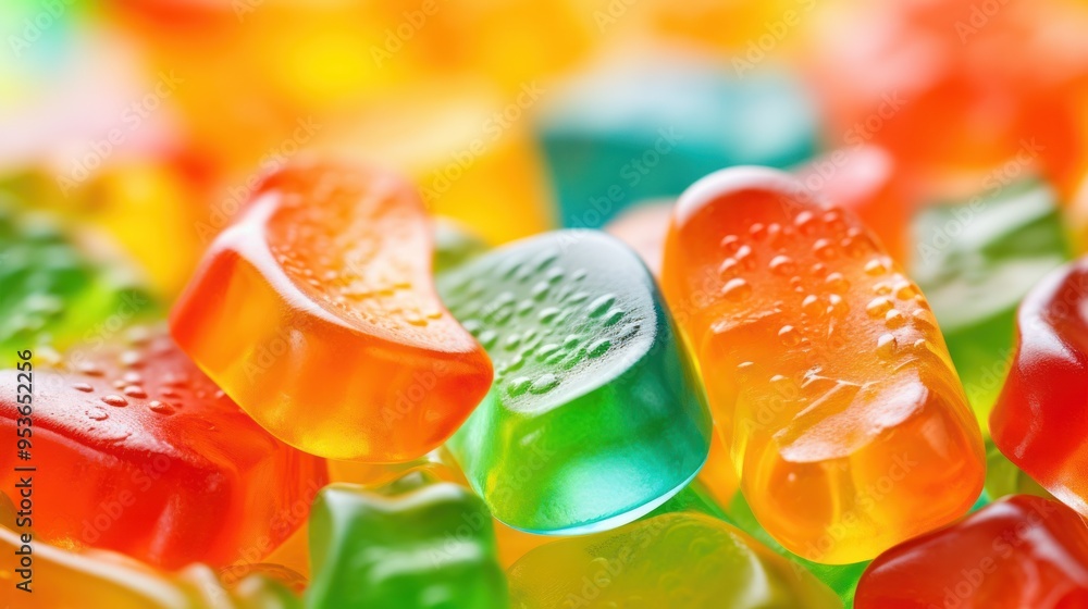 A tantalizing close-up of gummy candy textures, their smooth, chewy ...