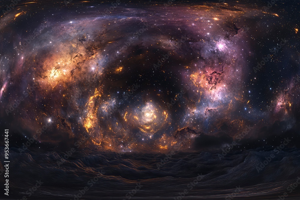 360 degree space background with nebula and stars, equirectangular ...