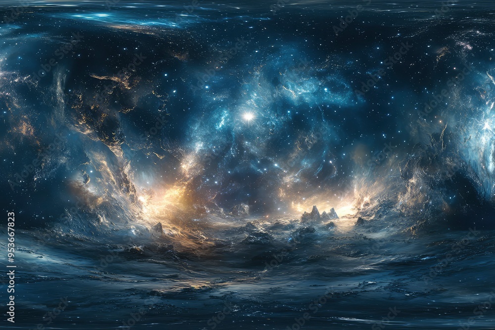 360 degree space background with nebula and stars, equirectangular ...
