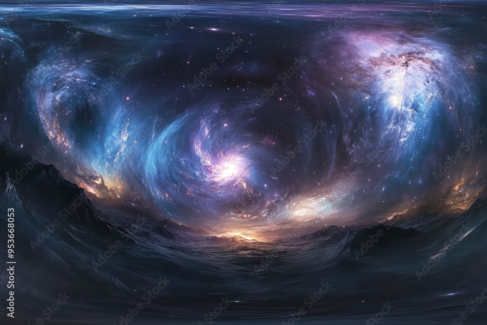 360 degree space background with nebula and stars, equirectangular ...