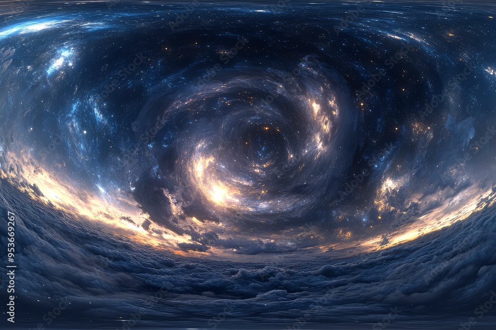 360 degree space background with nebula and stars, equirectangular ...