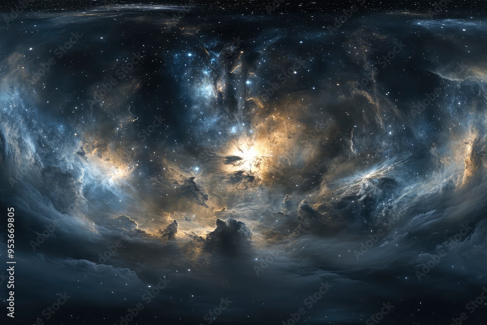 360 degree space background with nebula and stars, equirectangular ...