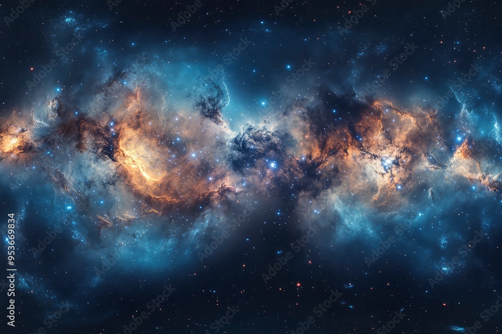 360 degree space background with nebula and stars, equirectangular ...